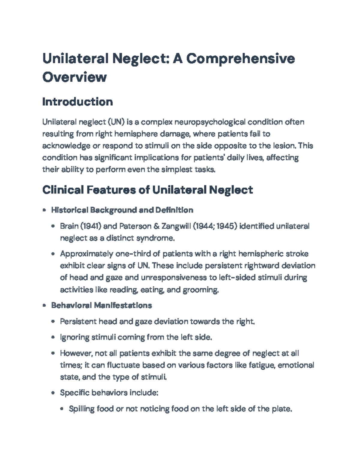 Unilateral Neglect: Clinical Features and Rehabilitation Approaches ...