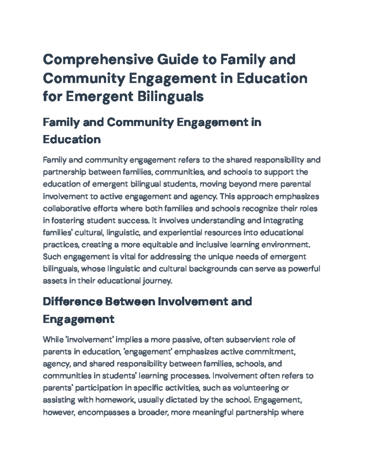 Comprehensive Guide to Family and Community Engagement for EBs - Studocu