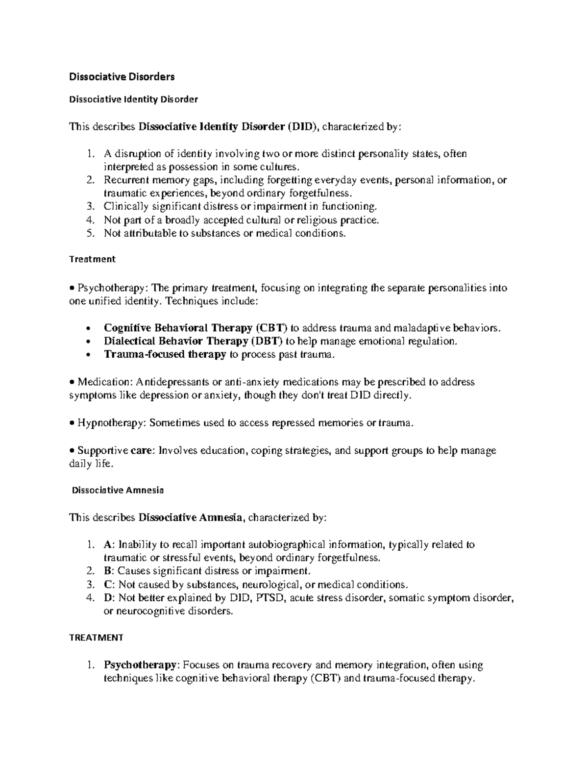 Dissociative Disorders Overview: Identity, Amnesia, and Treatment - Studocu