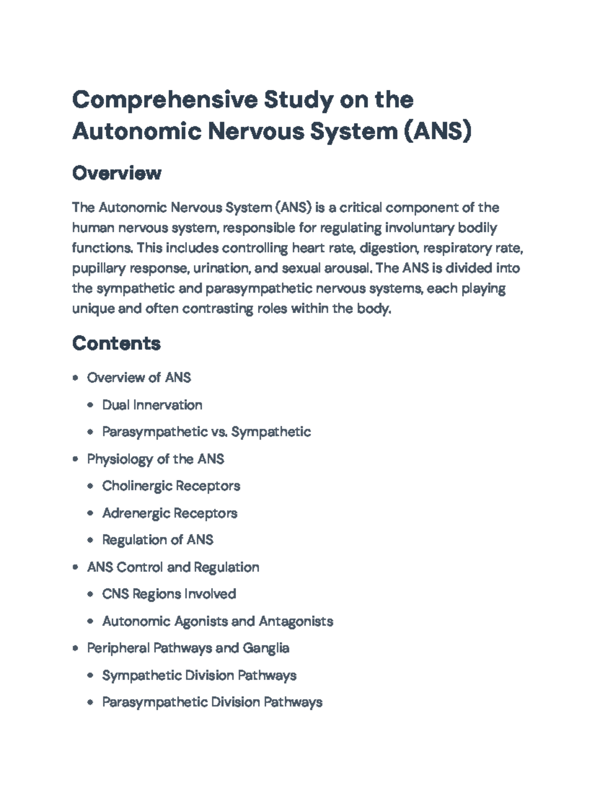 Comprehensive Overview of the Autonomic Nervous System (ANS) - Comprehensive Study on the ...