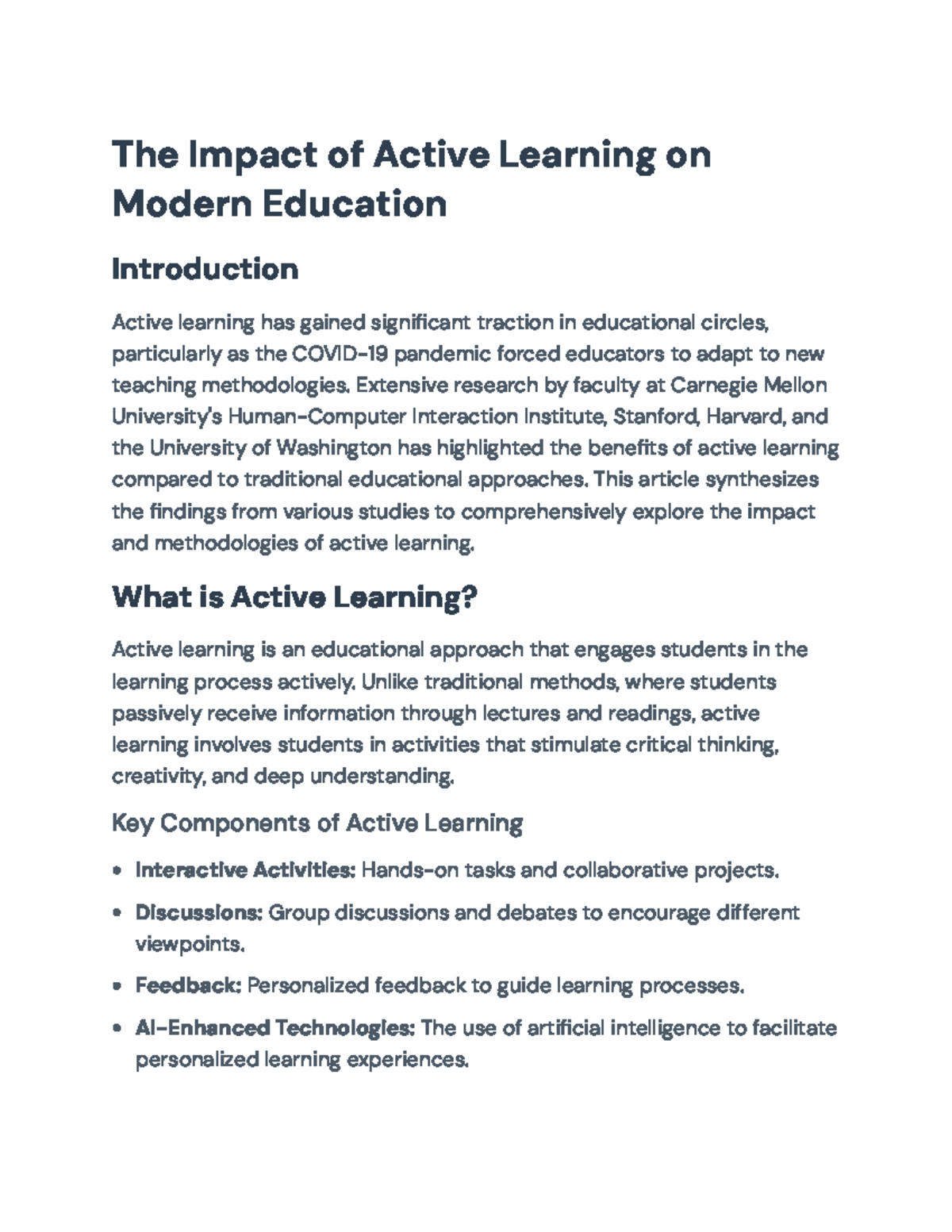 The Impact of Active Learning on Education: Insights and Methodologies ...