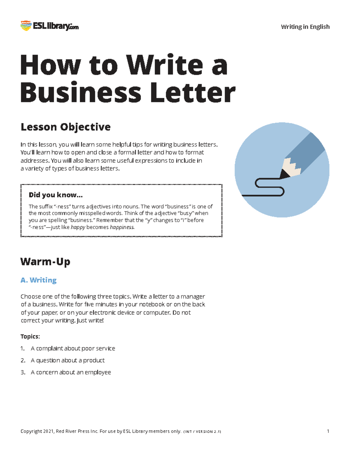 How to Write a Business Letter (ESL 74) - Lesson Overview - Studocu
