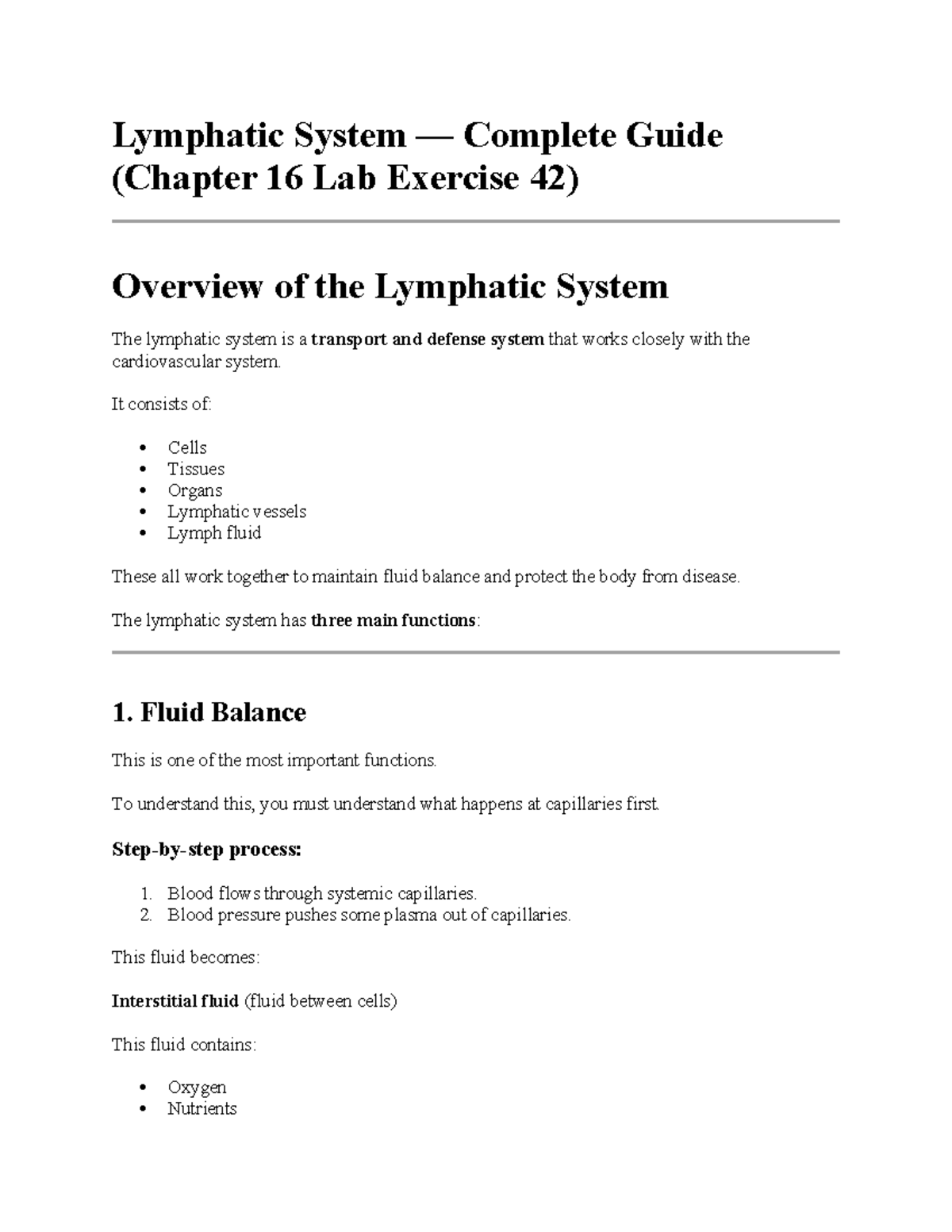 Lymphatic System Overview (Chapter 16 Lab Exercise 42) - Studocu