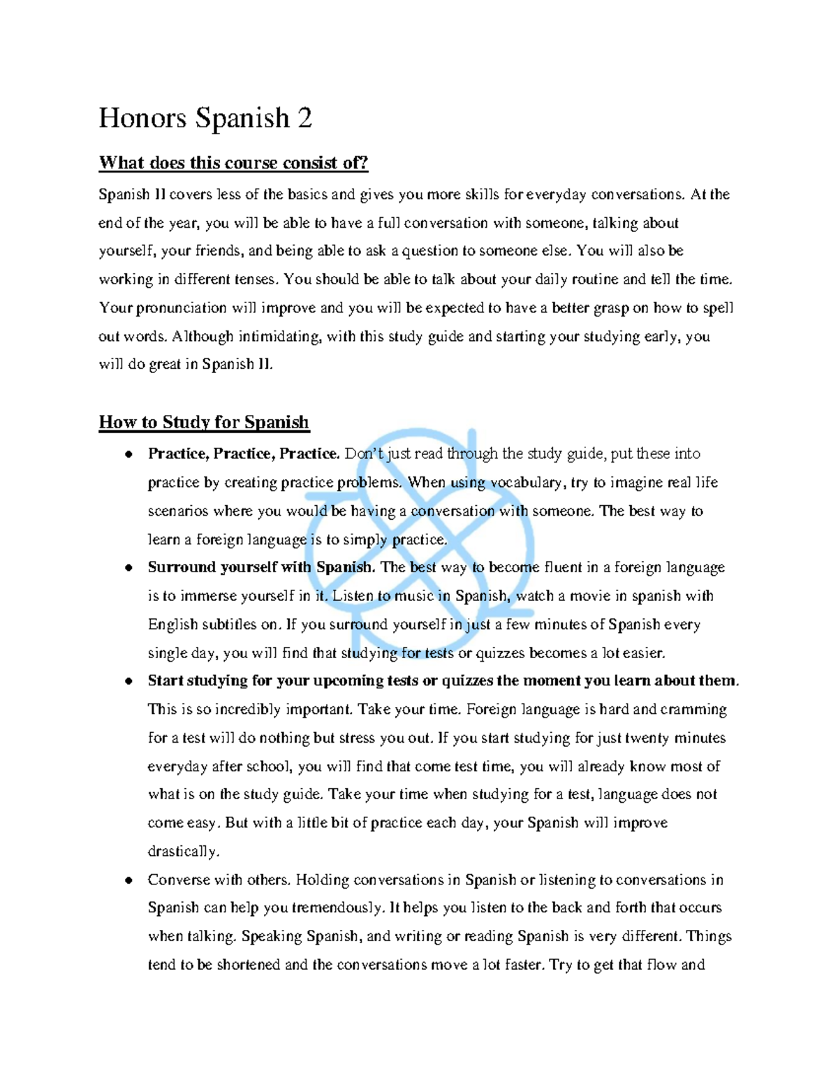 Spanish II Study Guide: Vocabulary, Commands & Tenses Overview - Studocu