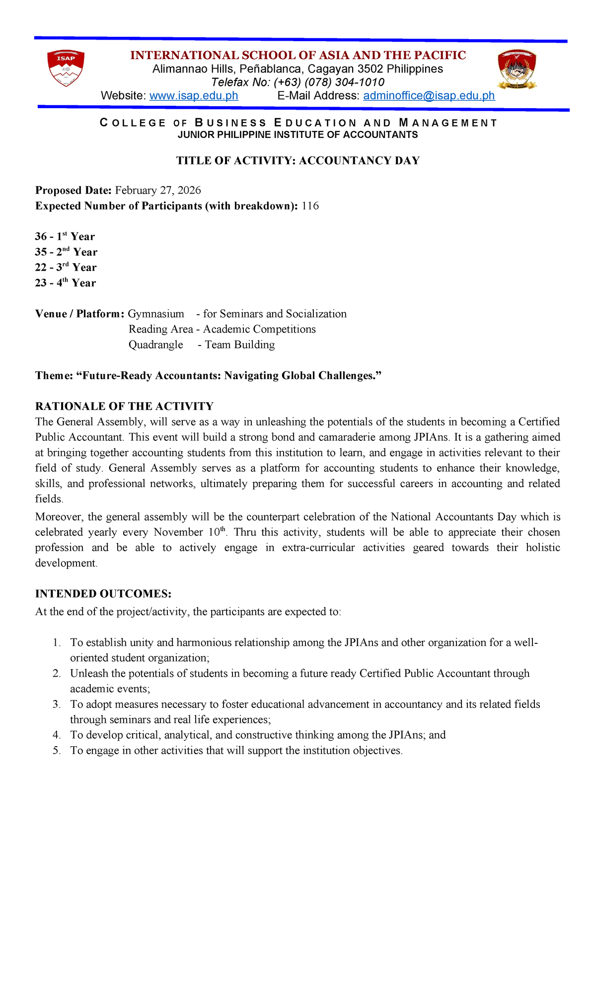 Accountancy Day Program Plan - JPIA Event 2026 - Studocu