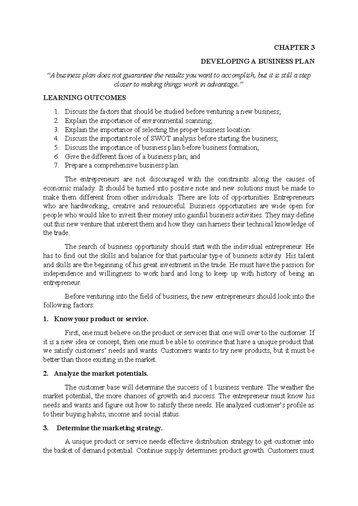Chapter 3 - Business Plan Development and Strategic Analysis - Studocu