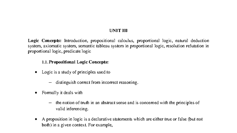AI-UNIT-3: Propositional Logic Concepts and Methods - Studocu