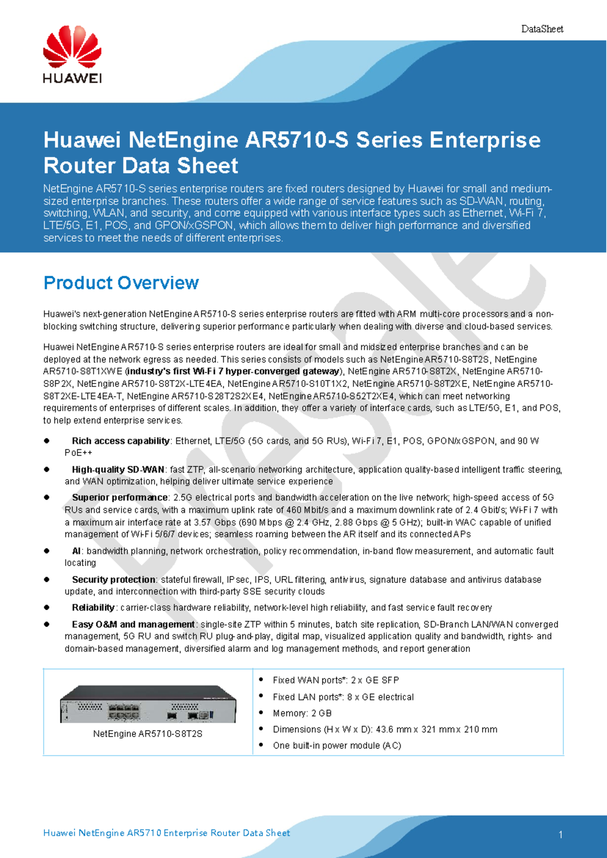 Huawei NetEngine AR5710-S Series Enterprise Router Data Sheet - Studocu