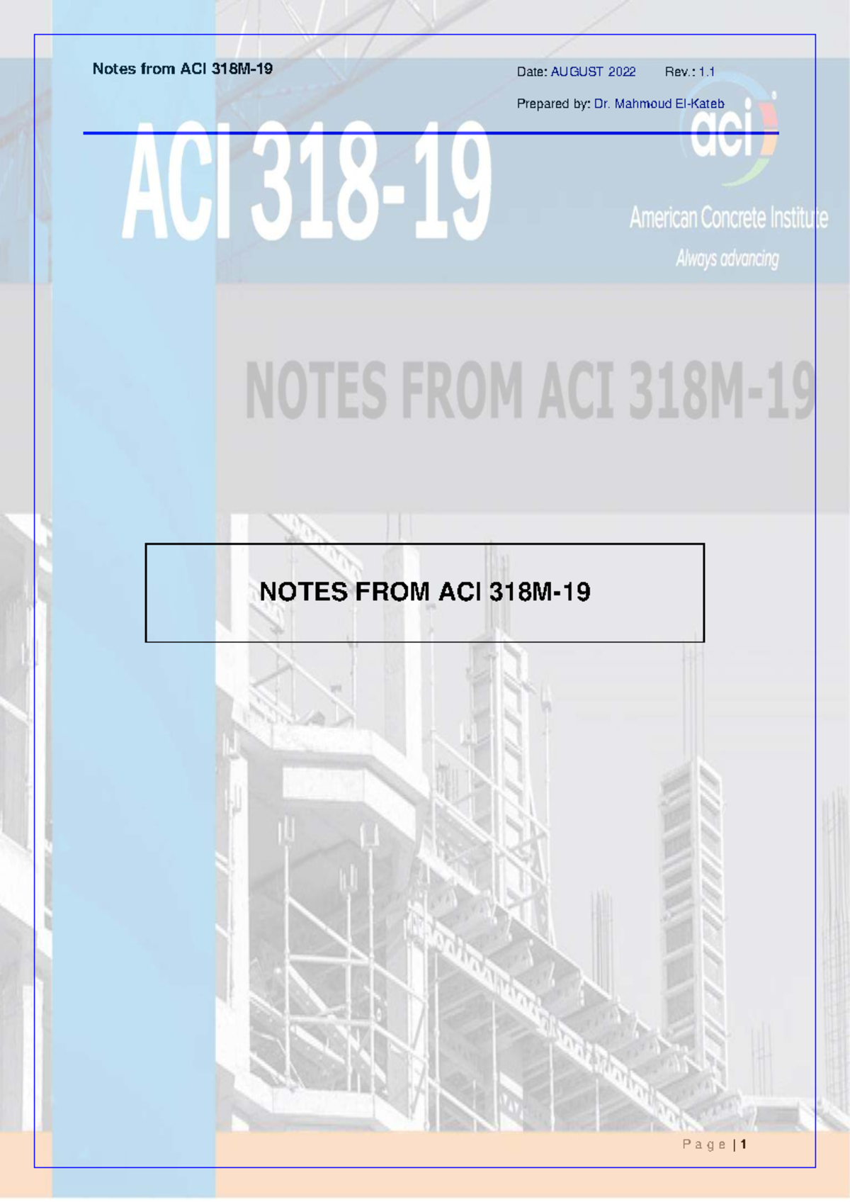 ACI 318-19: Comprehensive Notes and Key Insights - Studocu