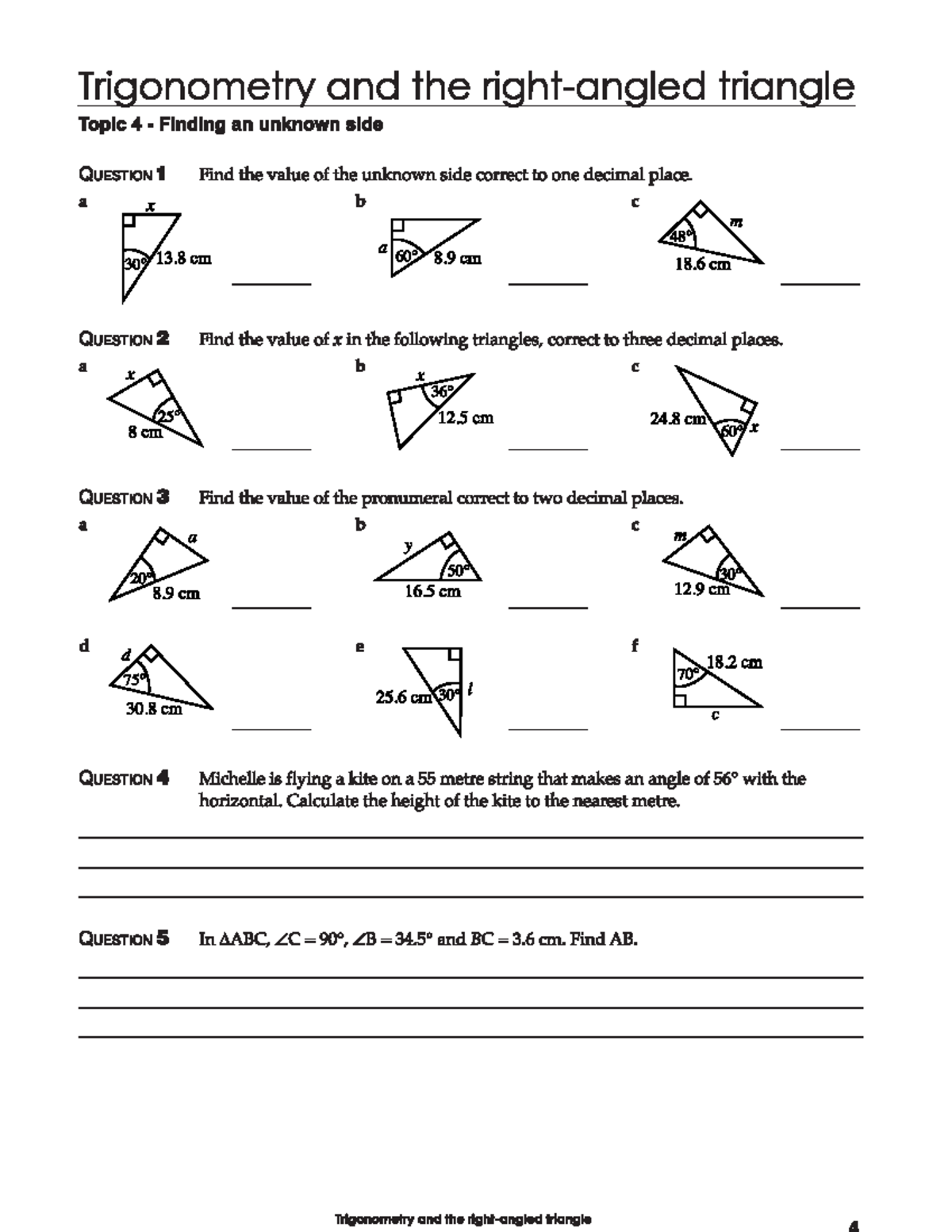Trigonometry Worksheet: Finding Unknown Sides & Angles - Studocu