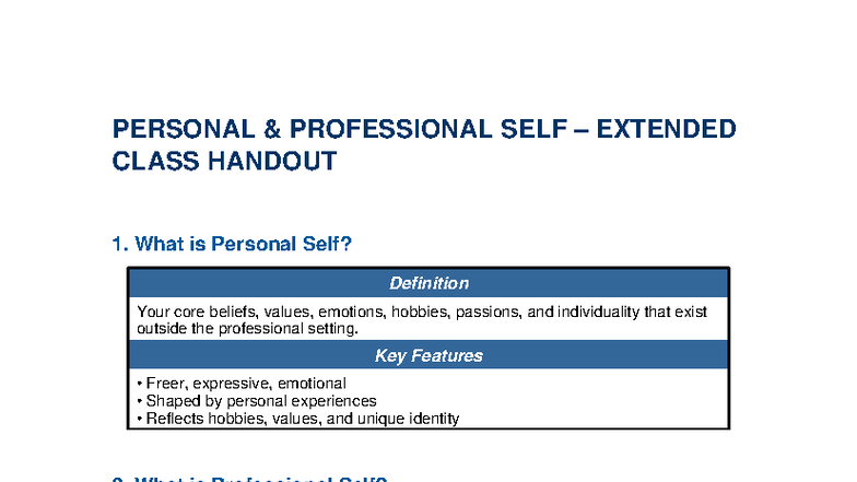 Designed Personal Professional Self Handout - PERSONAL & PROFESSIONAL ...