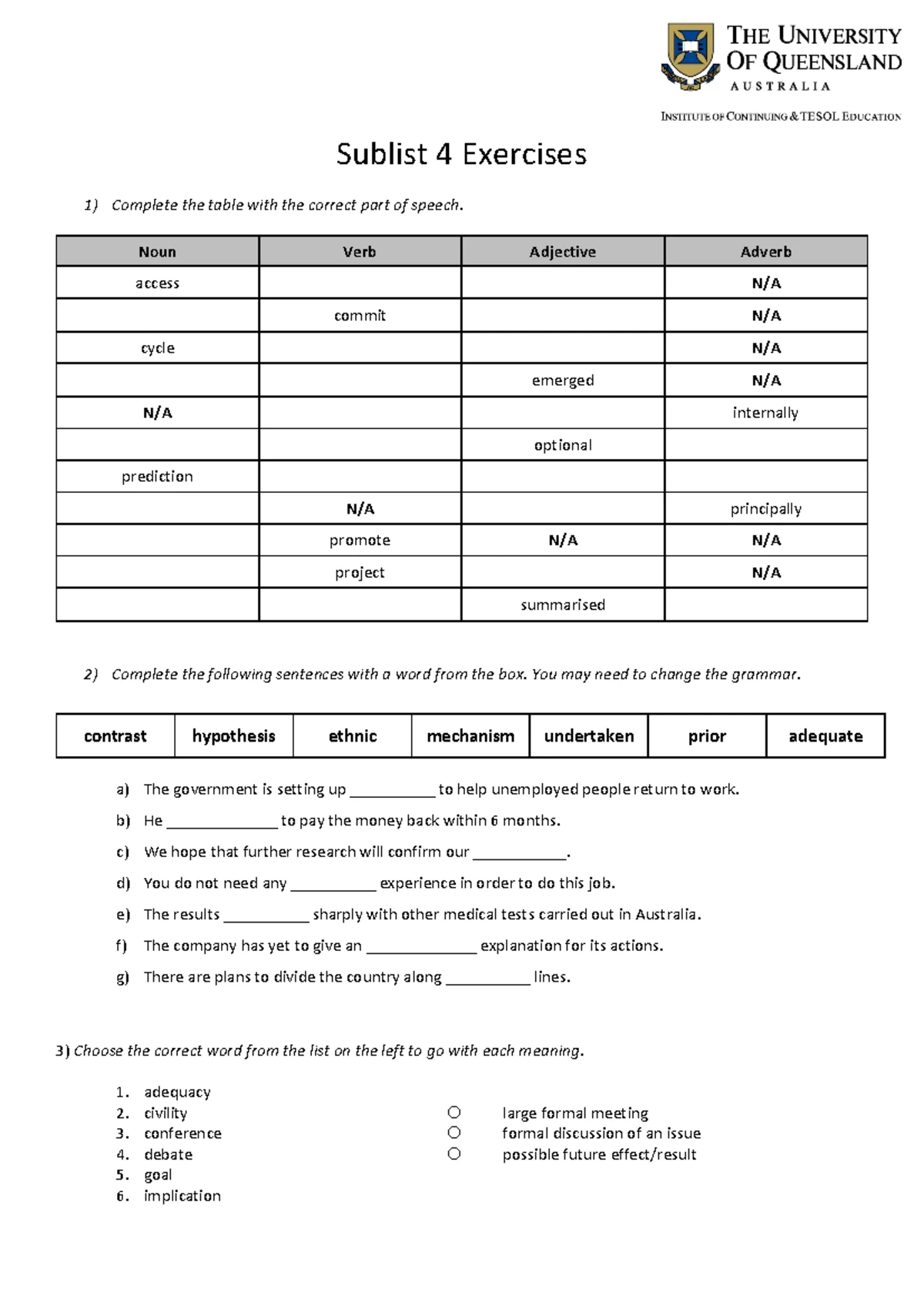 Academic Word List - Sublist 7 Exercises and Activities - Studocu