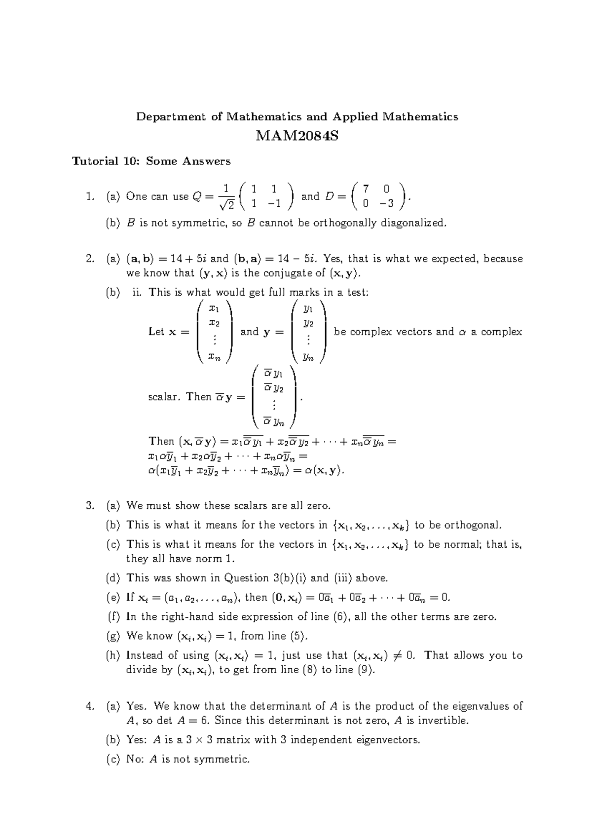Tutorial 10 solutions - Department of Mathematics and Applied ...