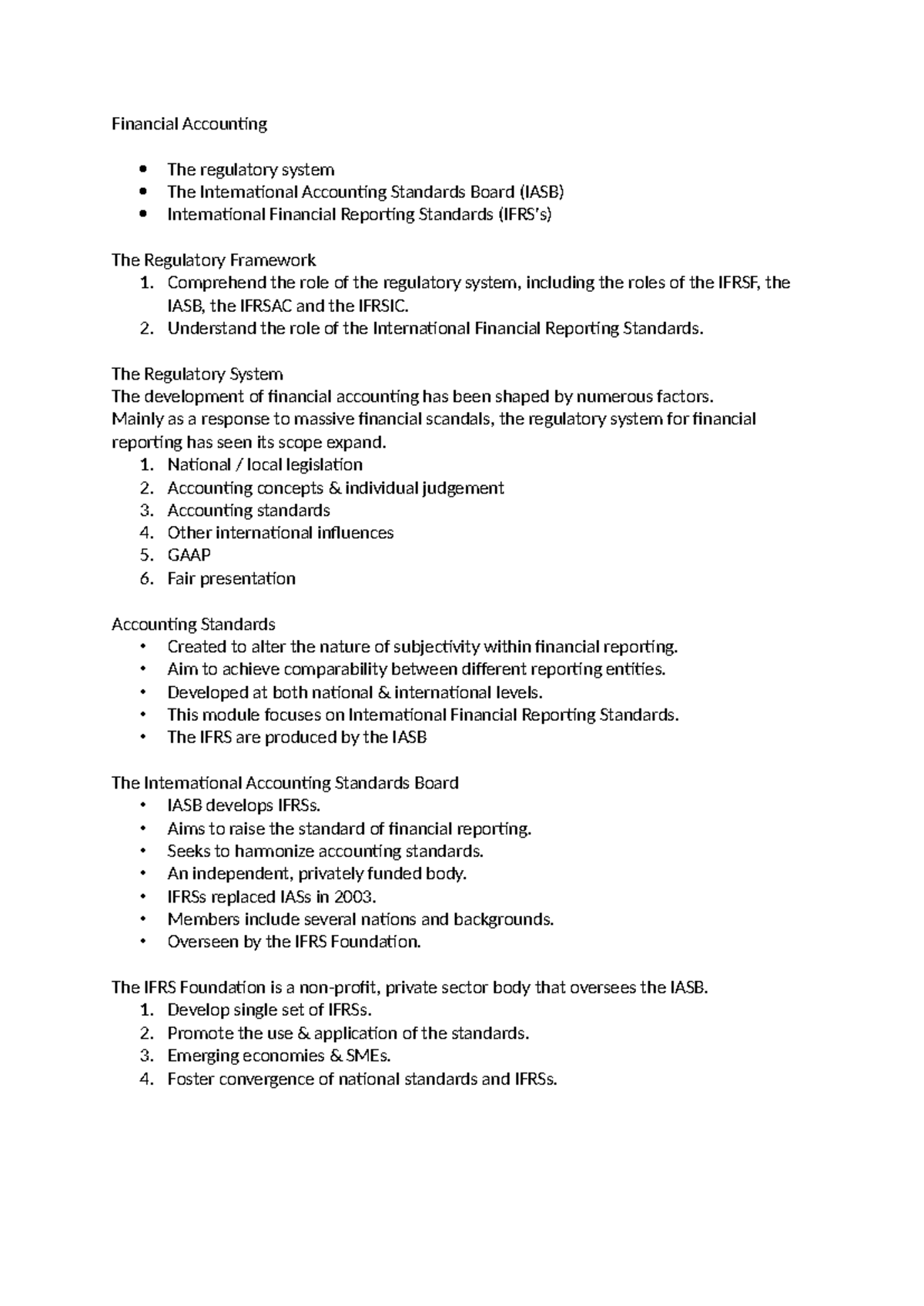 Financial Accounting Notes: The Role of IASB & IFRS Standards - Studocu