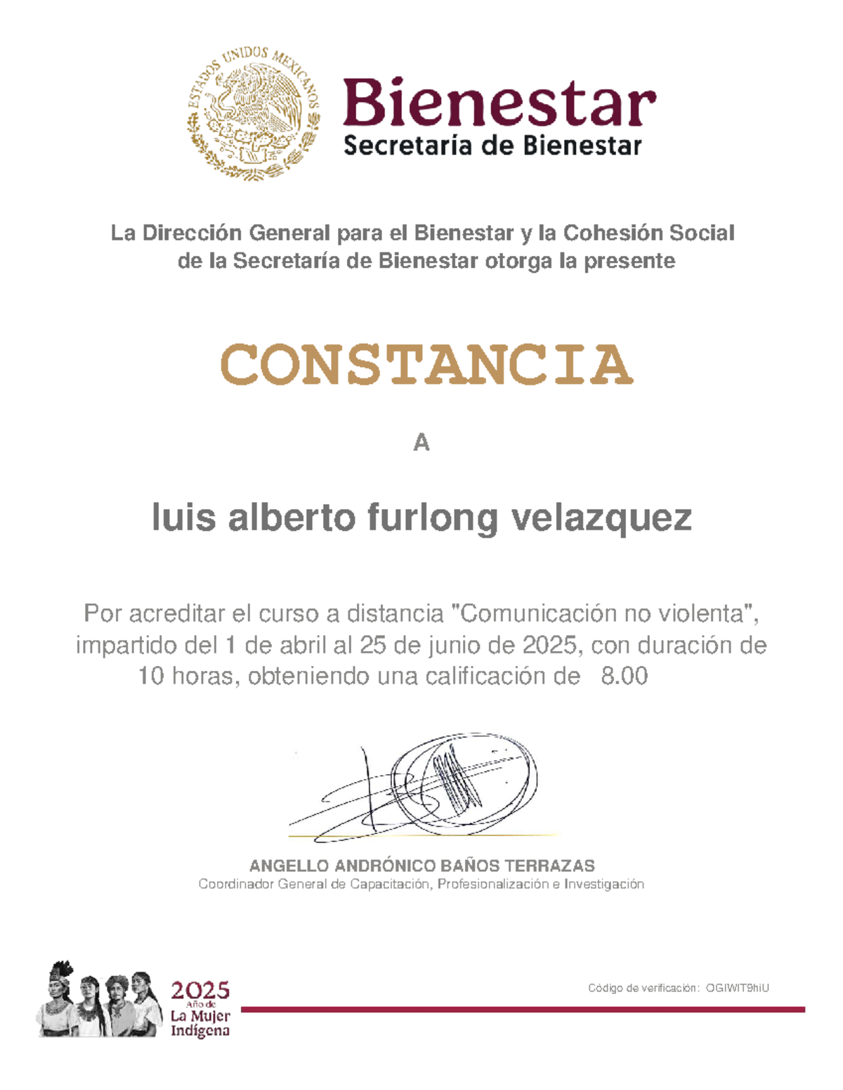 Constancia Furlong - adinist - La Dirección General para el Bienestar y ...