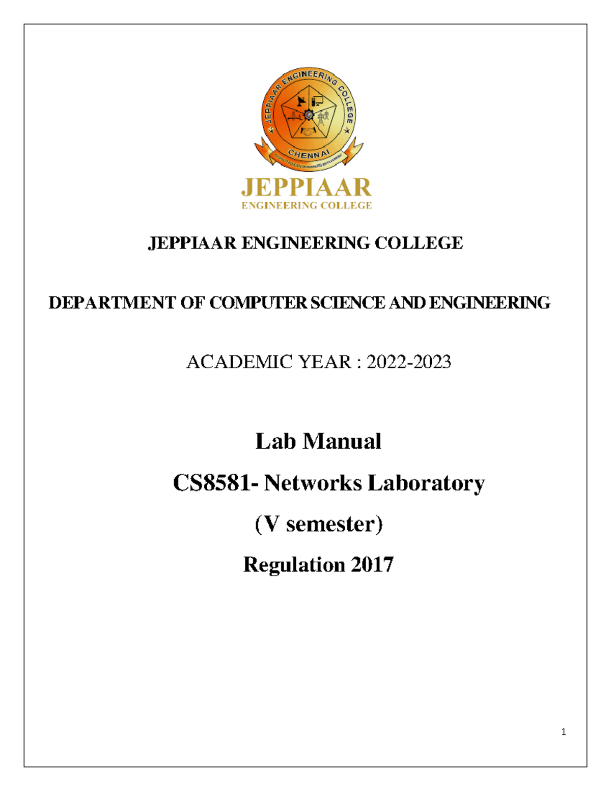 CS8581 - Networks Lab Manual with Experiments and Programs - Studocu