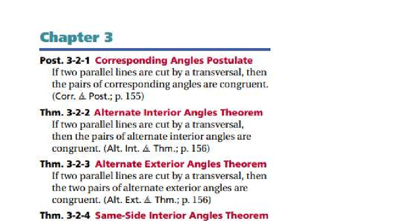 Geometry Chapter 3: Postulates and Theorems Overview - Studocu