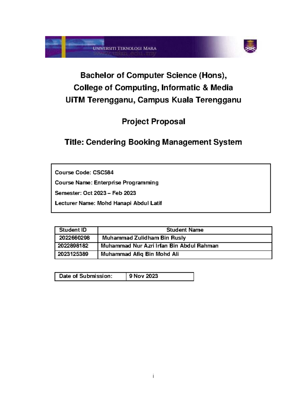 CSC584 Group 7 Project Proposal: Cendering Booking Management System ...