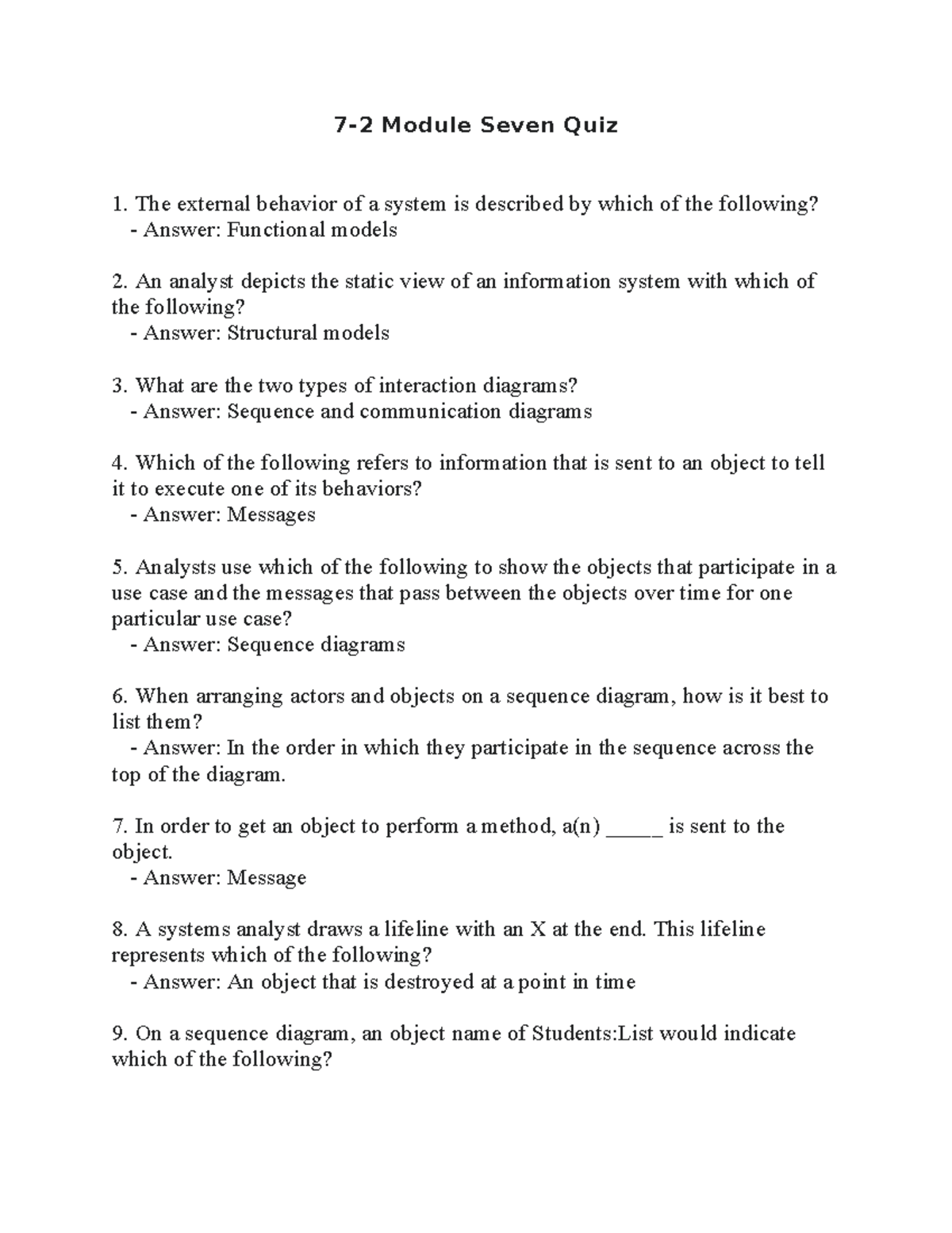 7-2 Module Seven Quiz: Key Concepts and Answers - Studocu