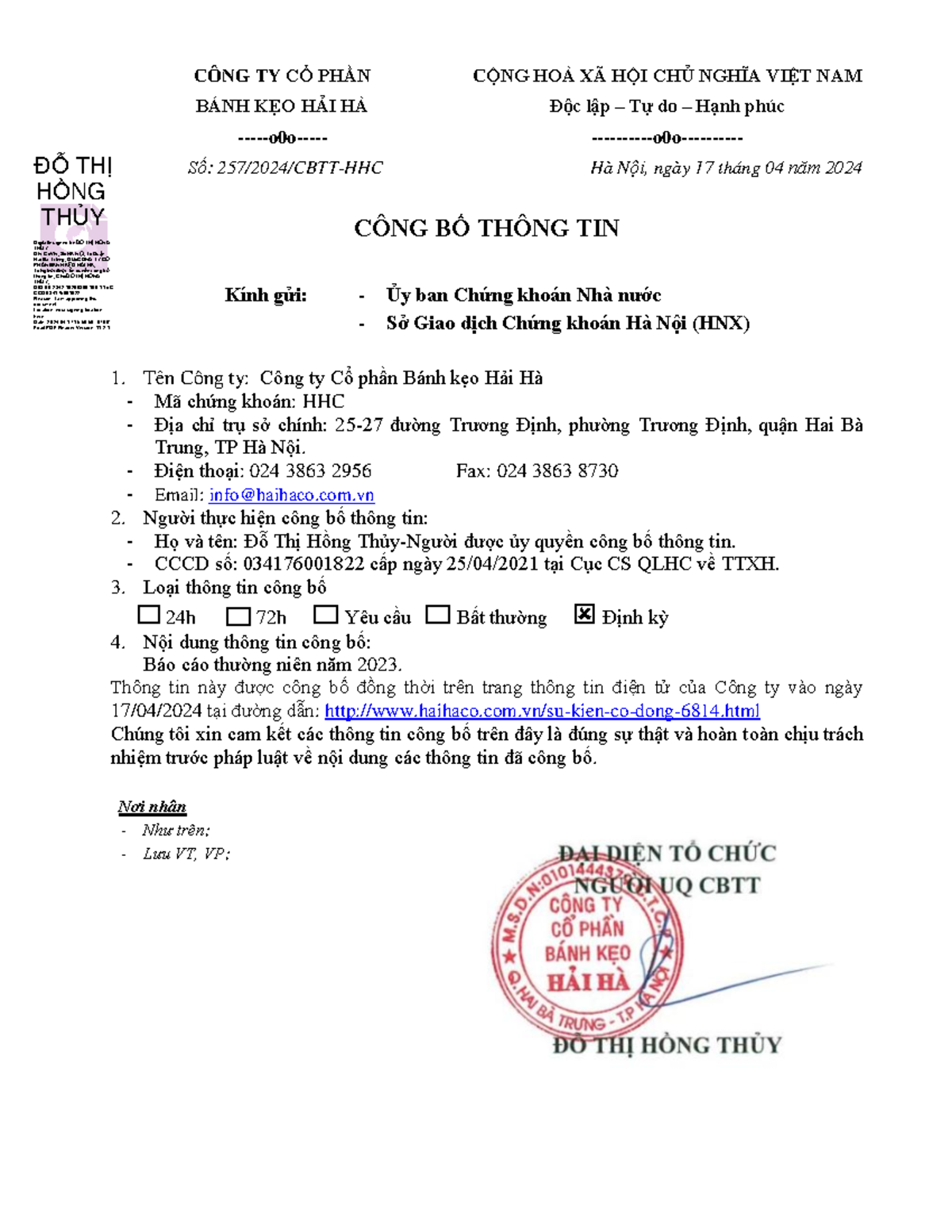 Báo cáo thường niên năm 2023 Công ty Cổ phần Bánh kẹo HAIHACO - Studocu