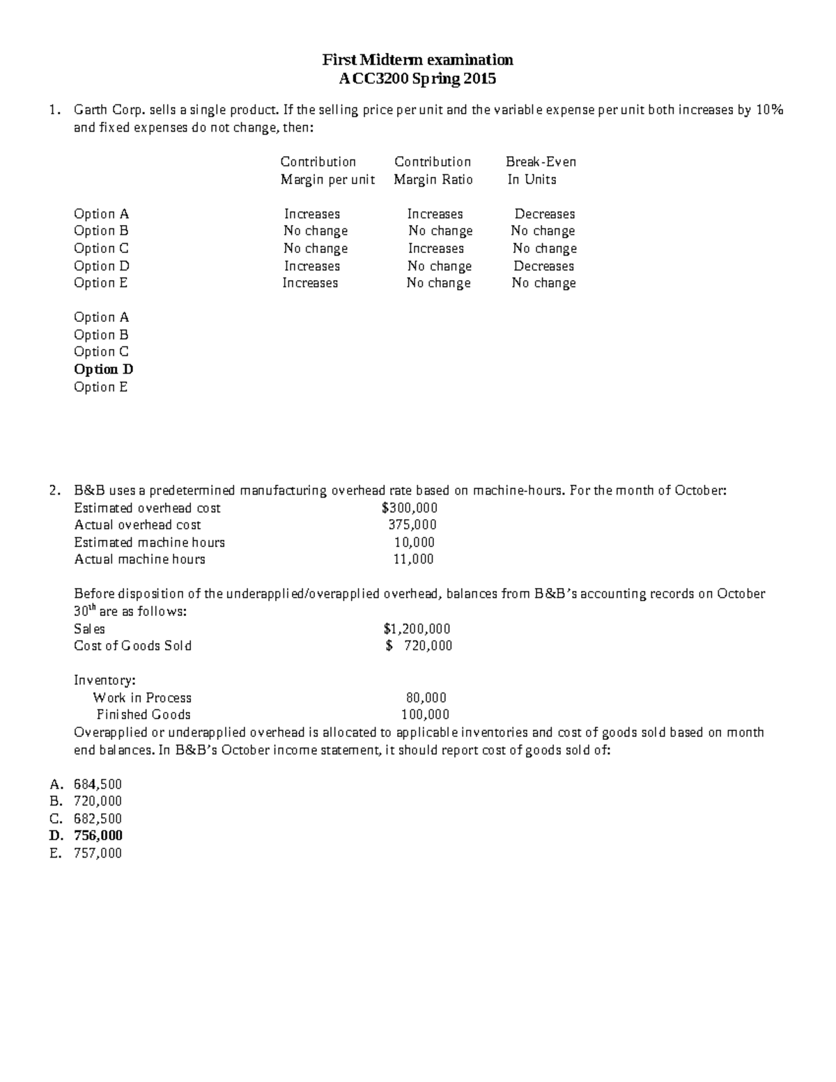 First Midterm Exam Review ACC3200 Spring 2015 - Studocu