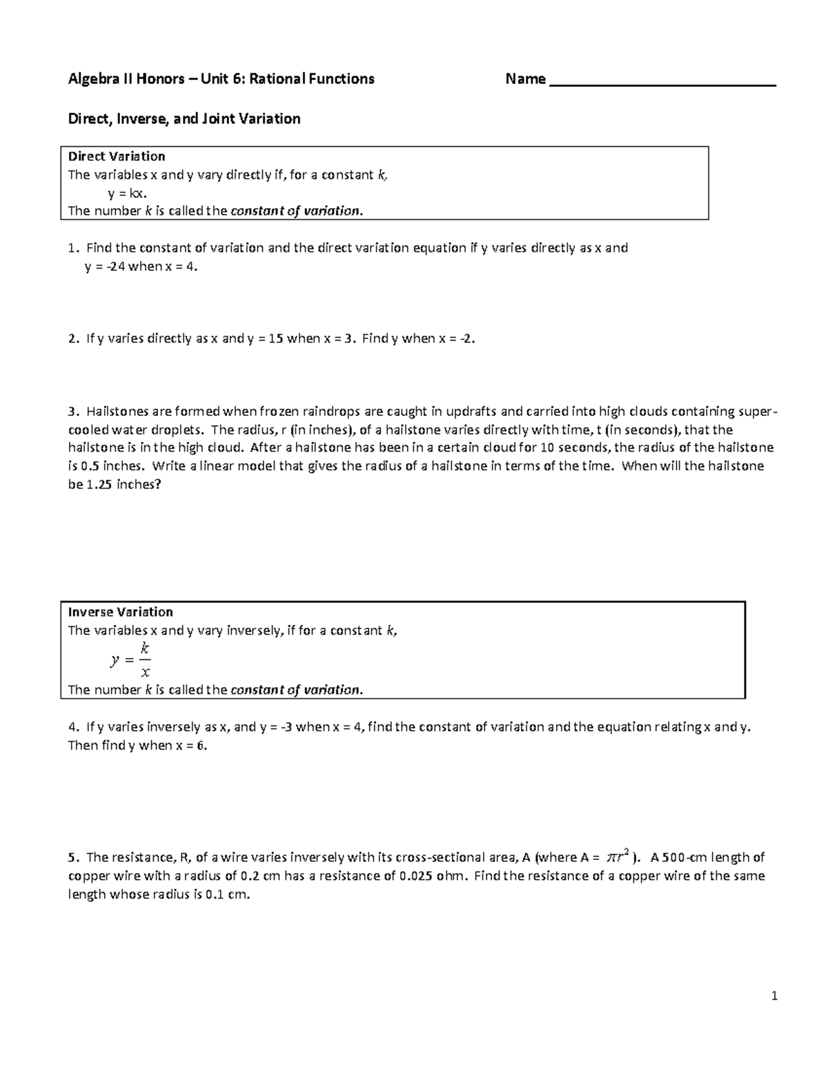 Unit 6 Blank Notes 22-23 - Algebra II Honors – Unit 6: Rational ...