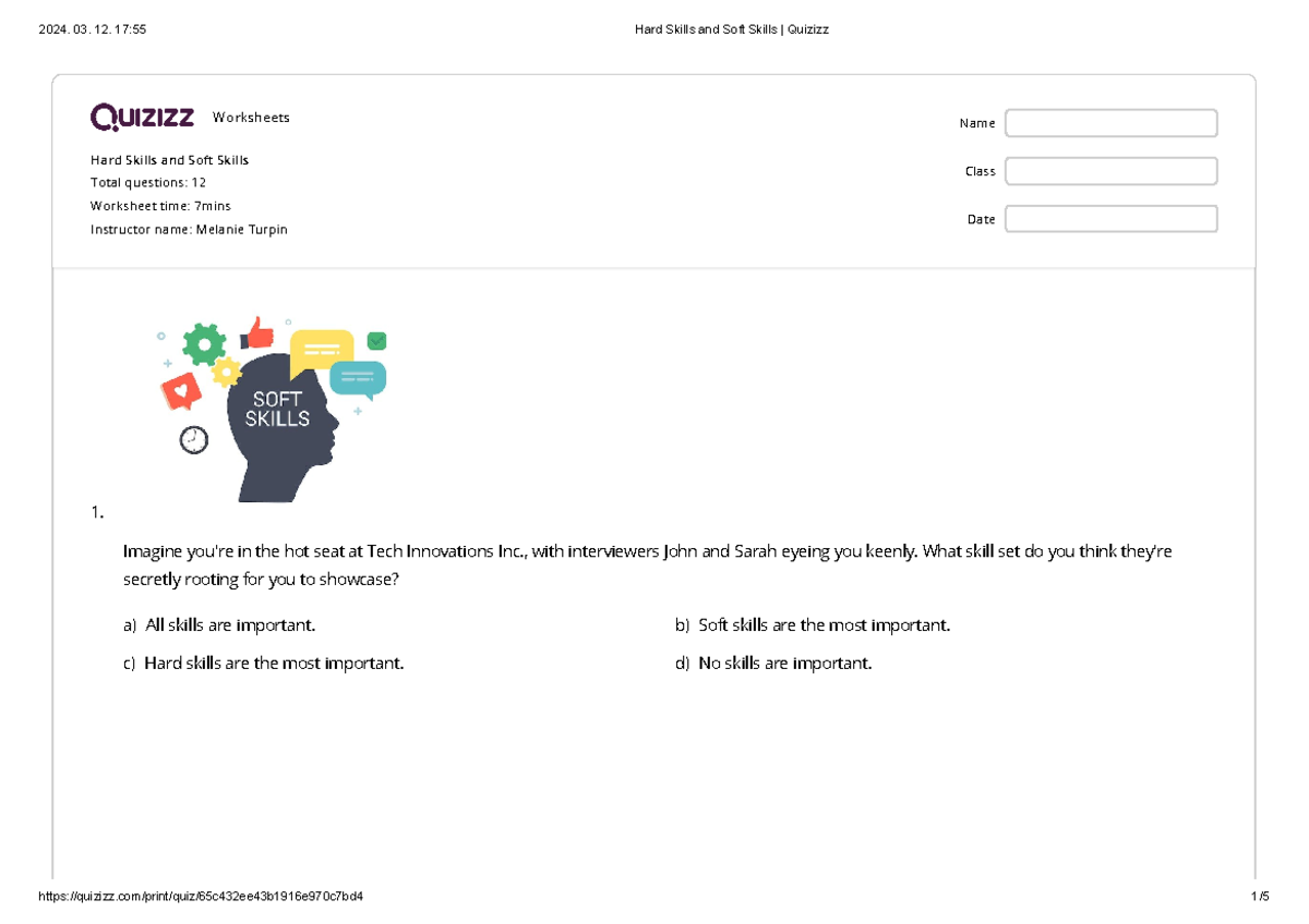 Hard & Soft Skills Worksheet (Instructor: Melanie Turpin) - Studocu