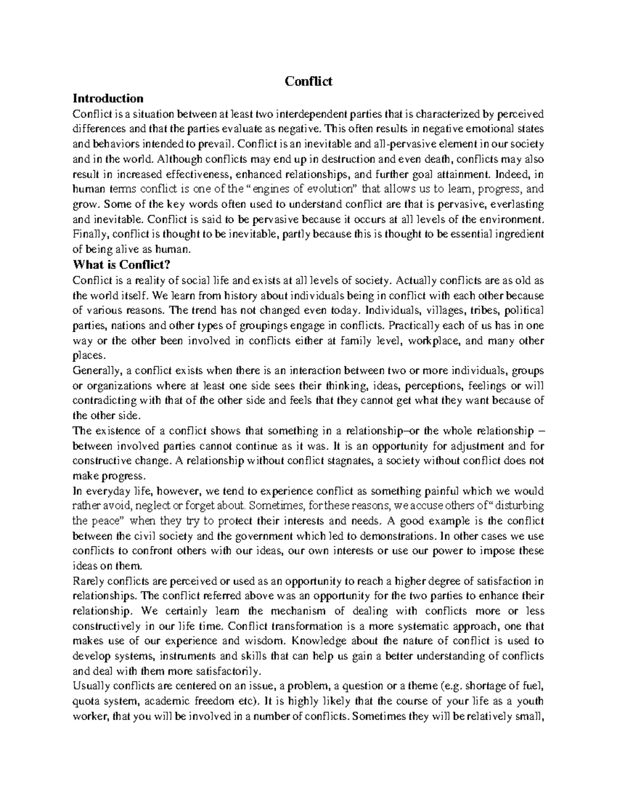 Conflict Resolution - Lecture Notes 1: Understanding Conflict Dynamics ...