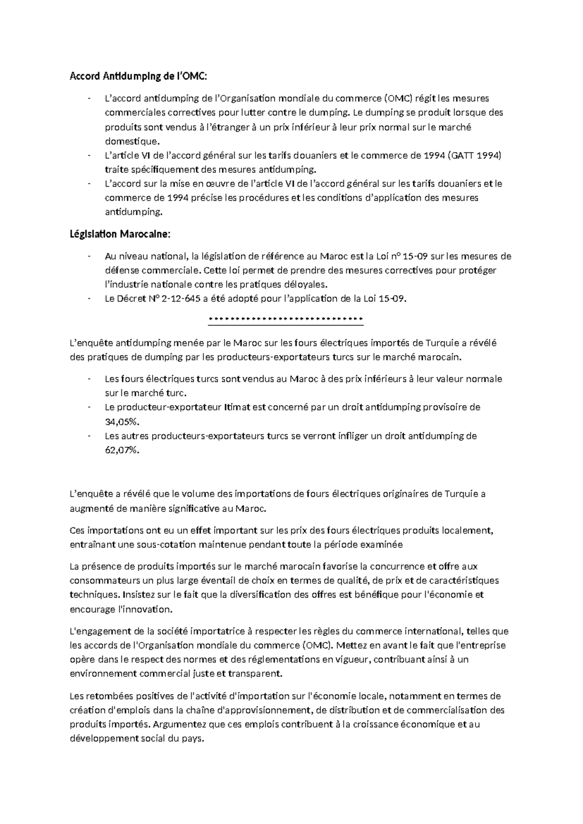 Étude sur l'Accord Antidumping de l'OMC et ses Impacts au Maroc - Studocu