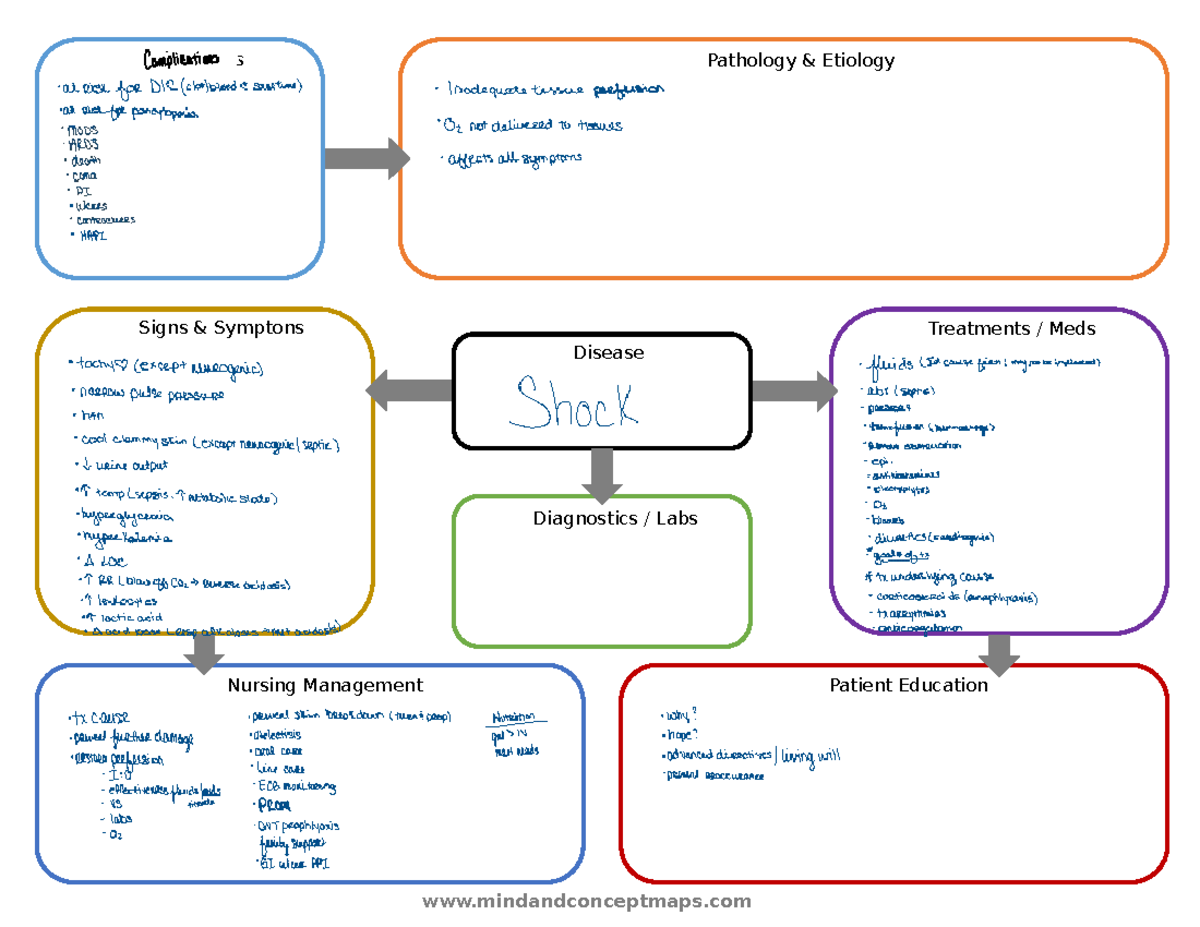 Shock concept map - NUR 250 - Risk Factors Pathology & Etiology Signs ...
