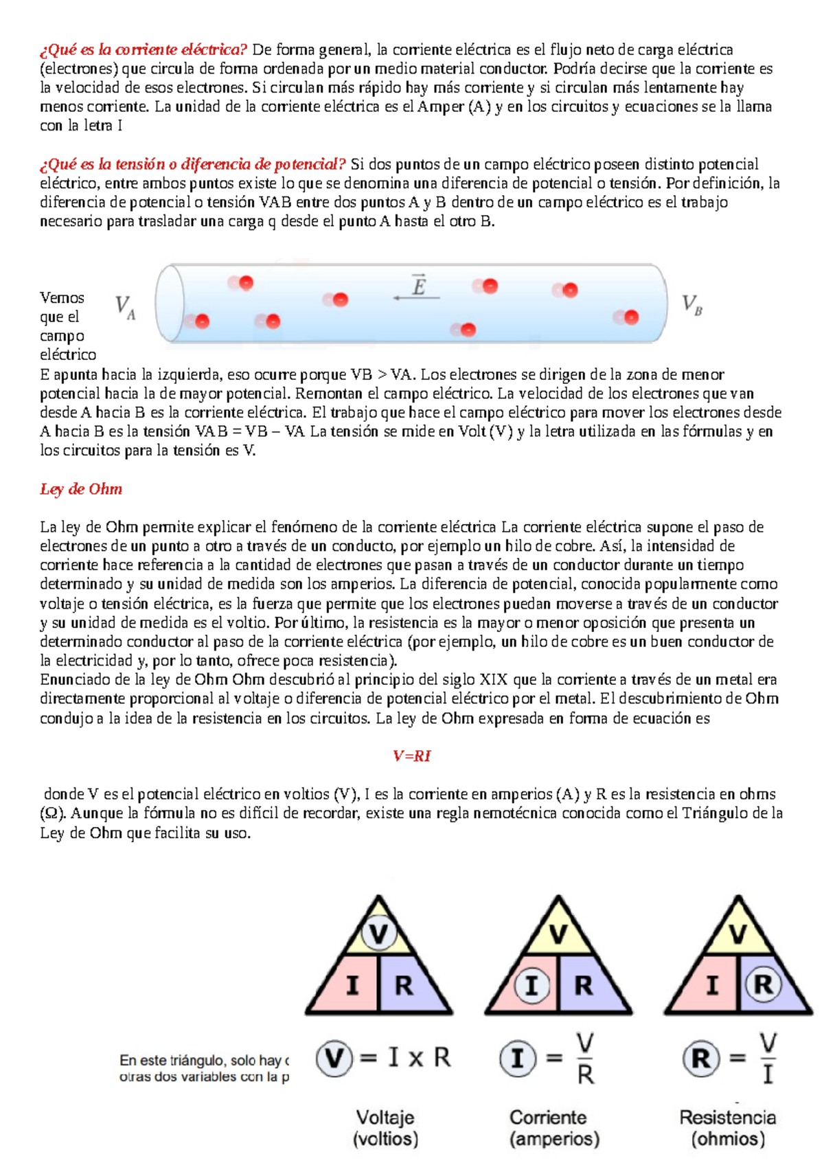 Corriente Eléctrica y Ley de Ohm - 5to Trabajo de Clases - Studocu