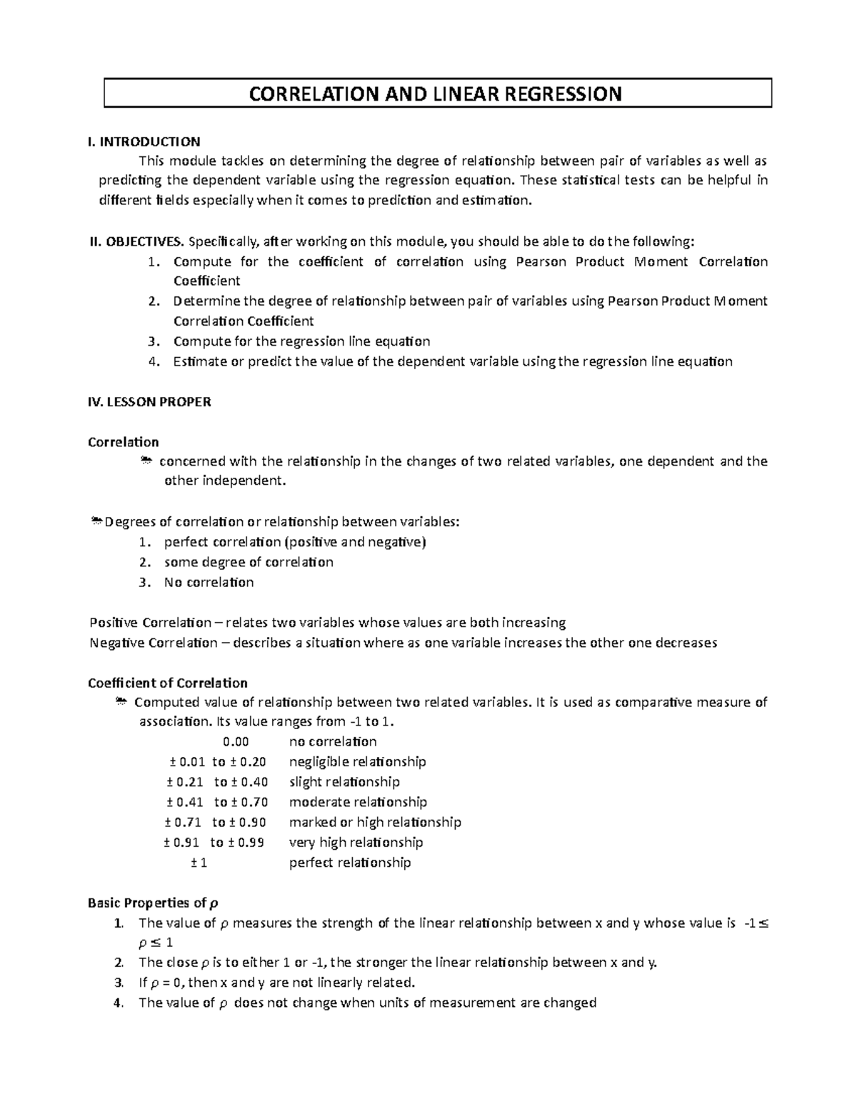 Correlation And Linear Regression Correlation And Linear Regression I Introduction This