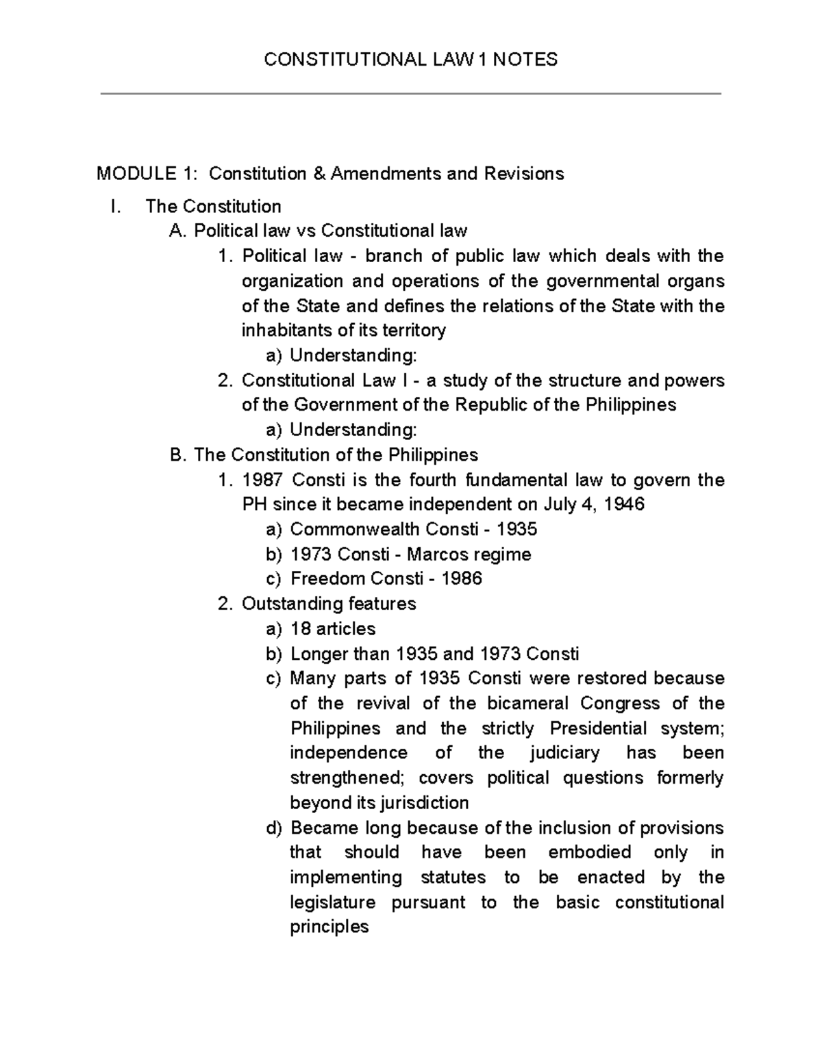 Incomplete Consti 1 notes - MODULE 1: Constitution & Amendments and ...