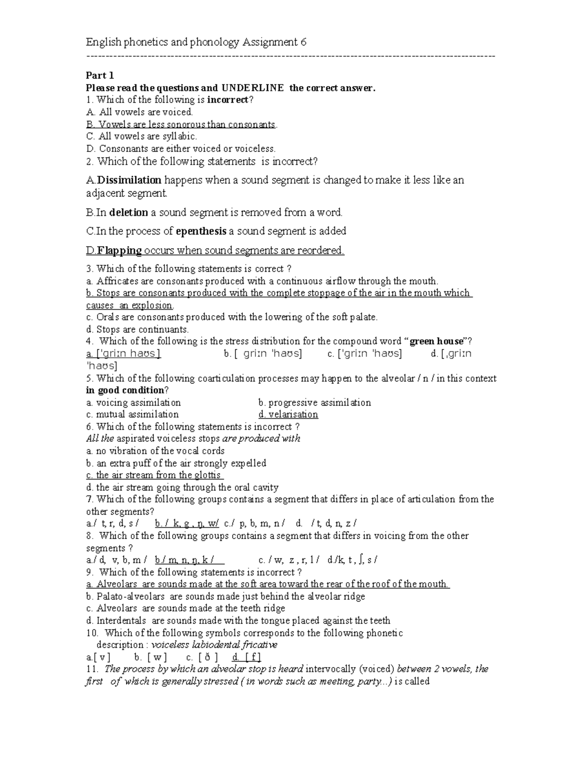 English Phonetics and Phonology Assignment 6 - Quiz Questions - Studocu