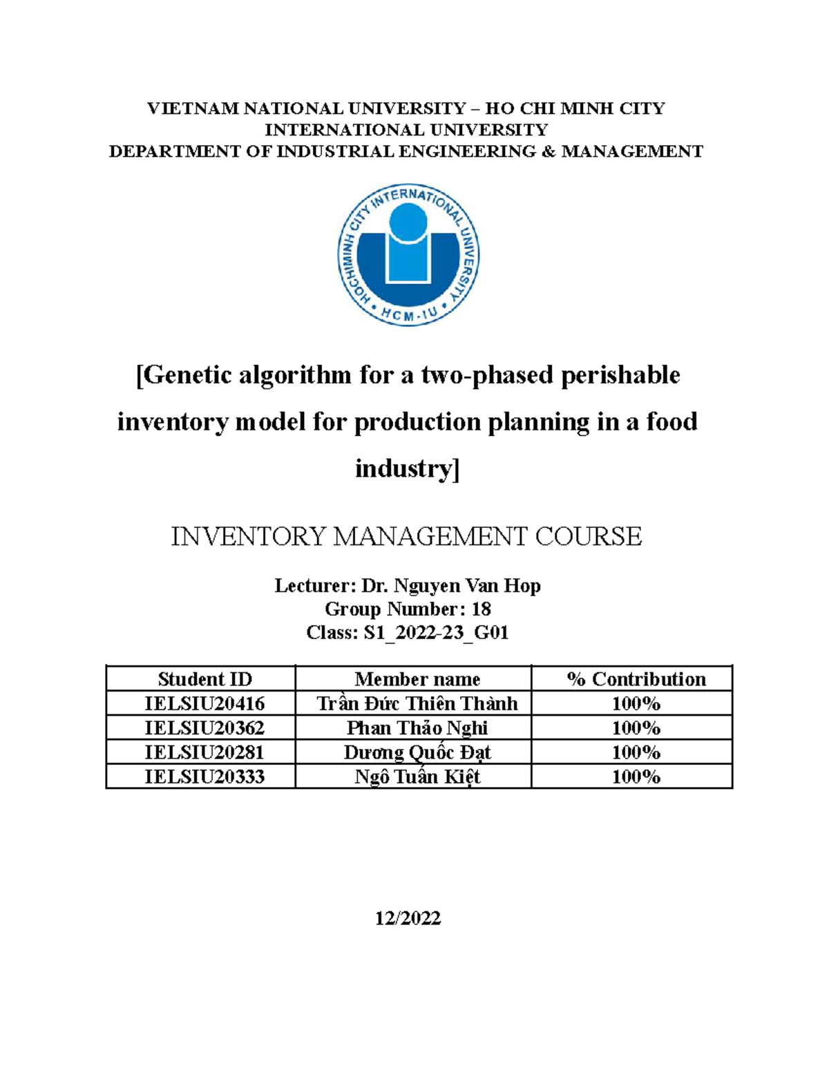 Perishable Inventory Model for Food Production Planning (IM-2023) - Studocu