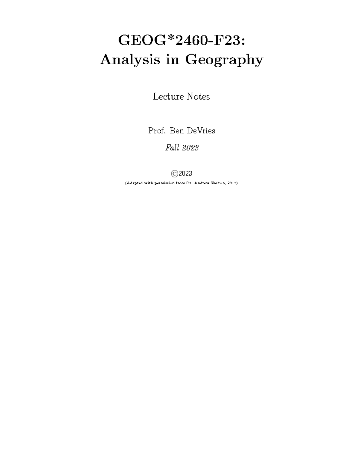 GEOG2460-F23: Lecture Notes on Statistical Analysis in Geography - Studocu
