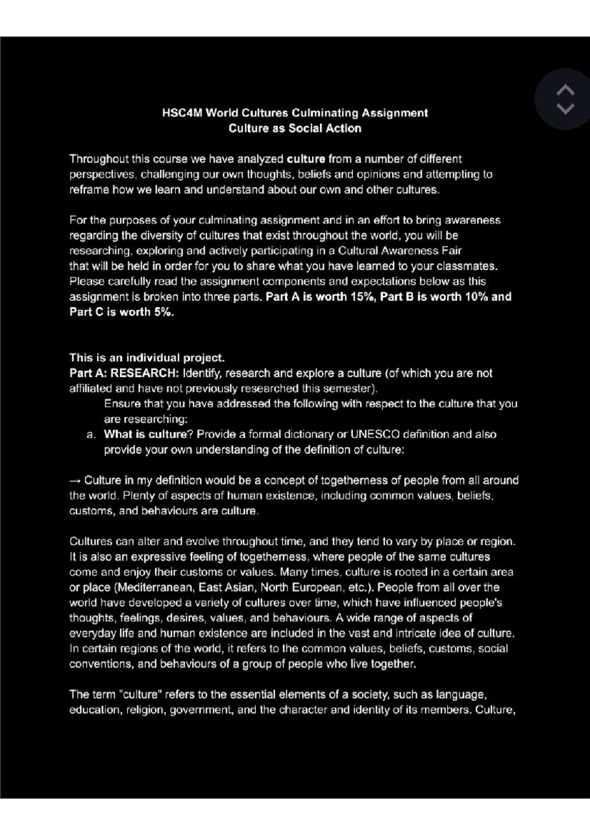 HSC4M World Cultures Culminating Assignment: Culture as Social Action ...