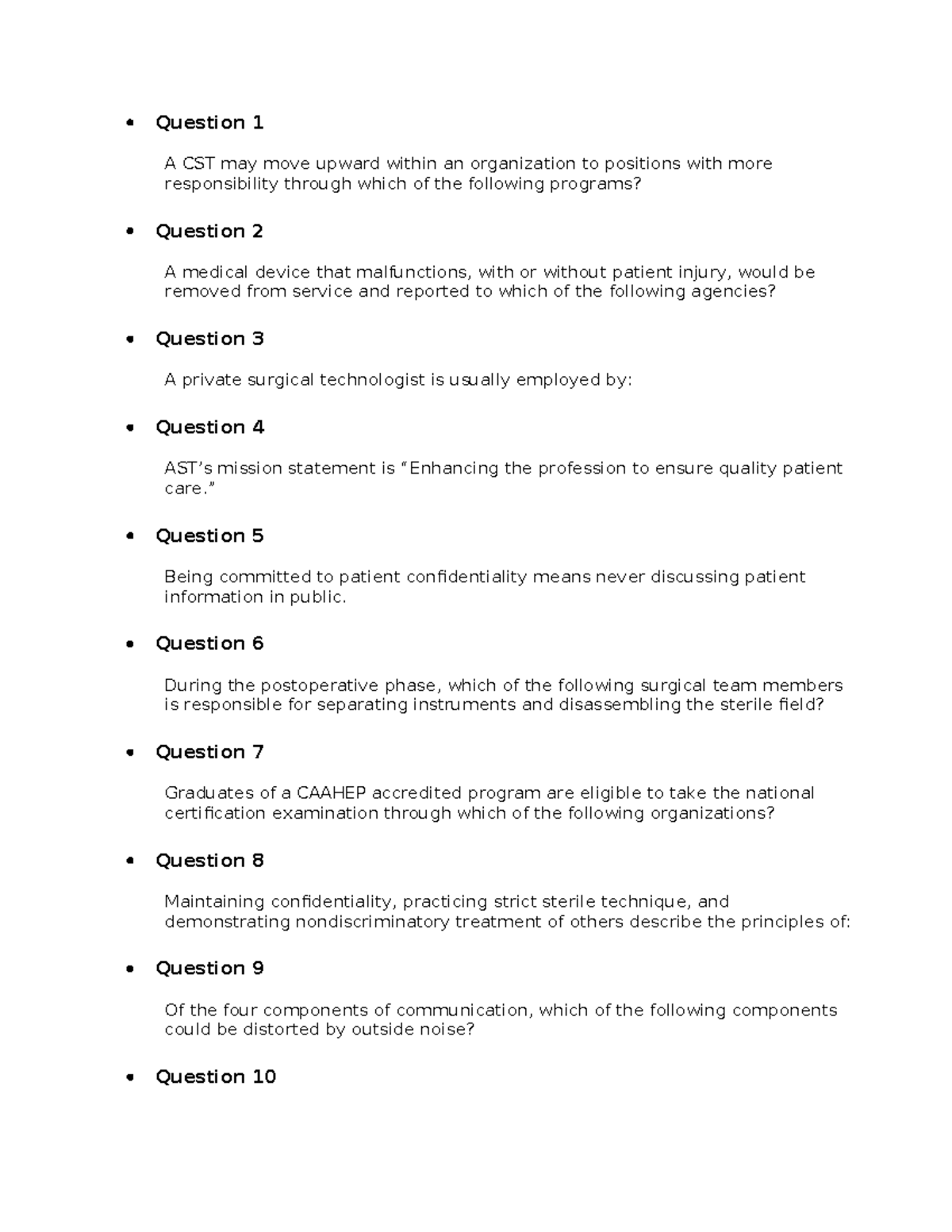 Surgical Technology CST Practice Questions and Guidelines - Studocu