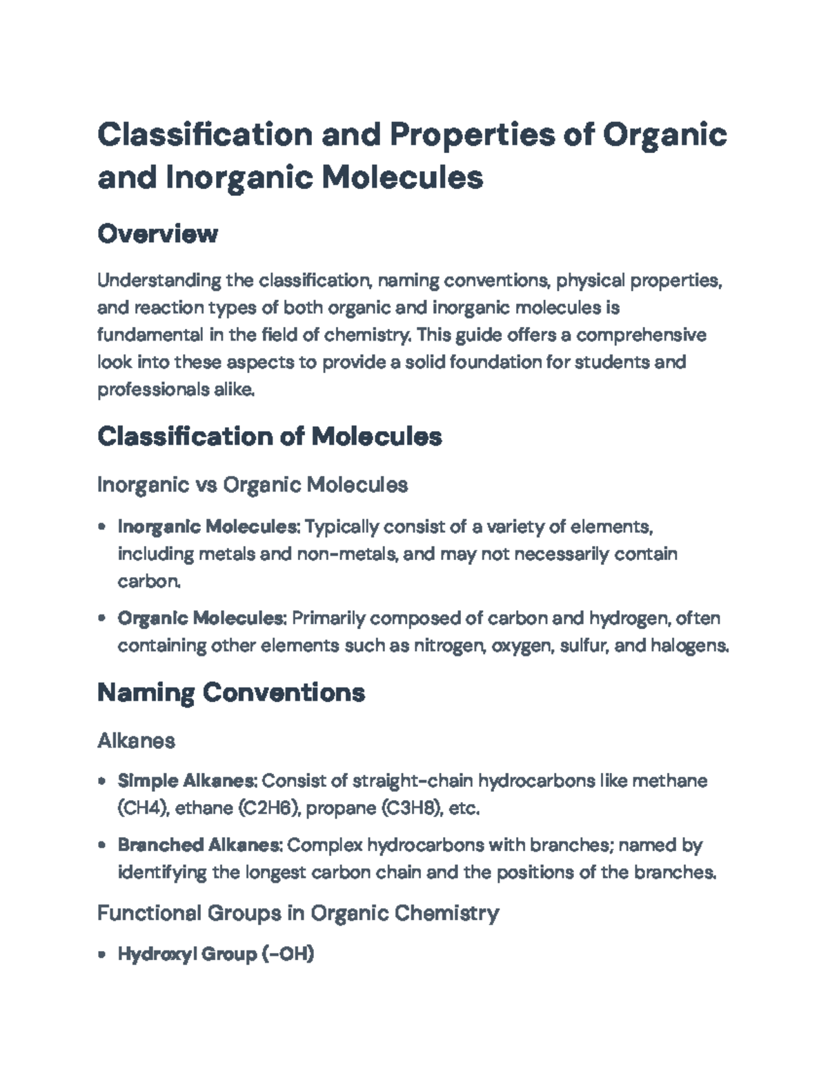 Classification and Properties of Organic and Inorganic Molecules Guide ...