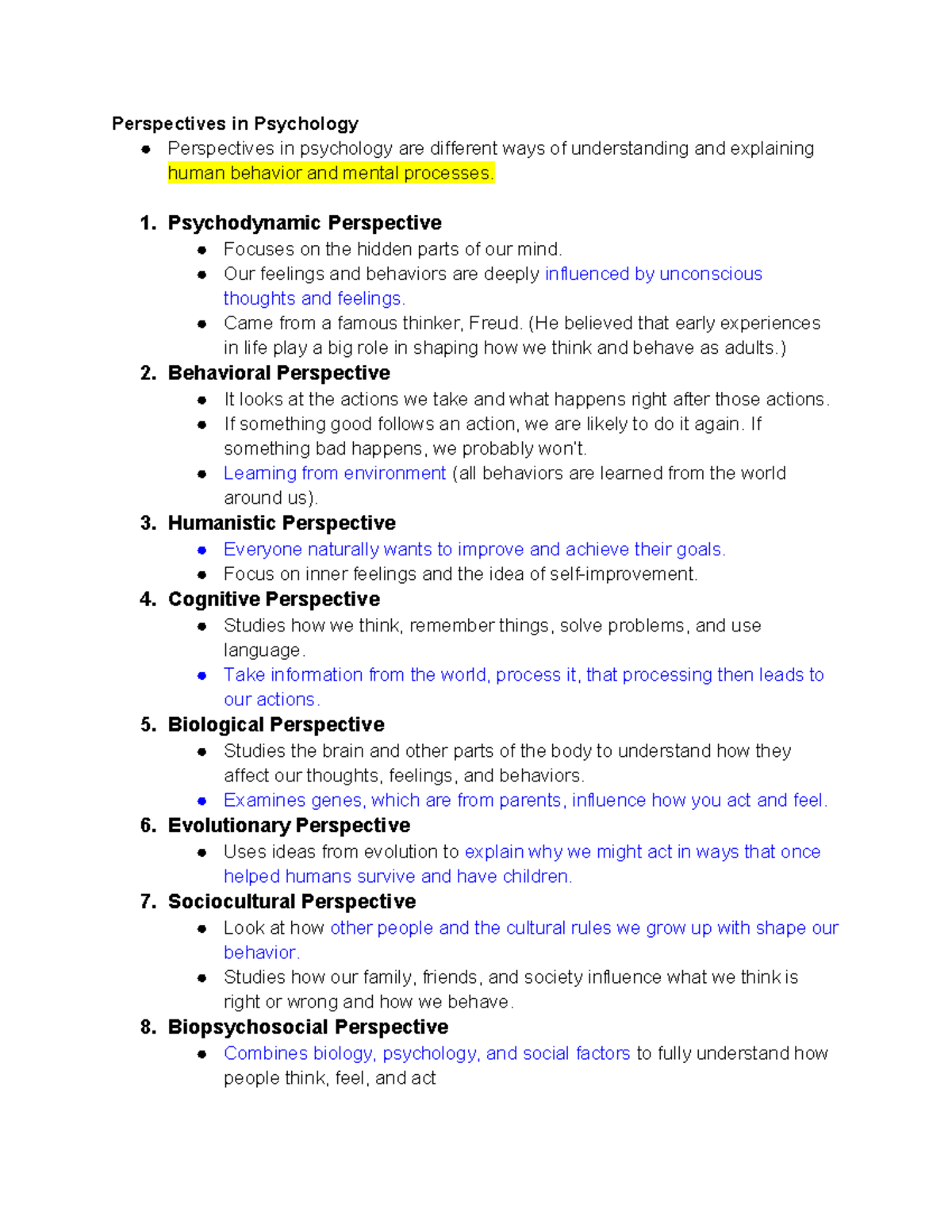 AP Psych Unit 0: Perspectives in Psychology Explained - Studocu