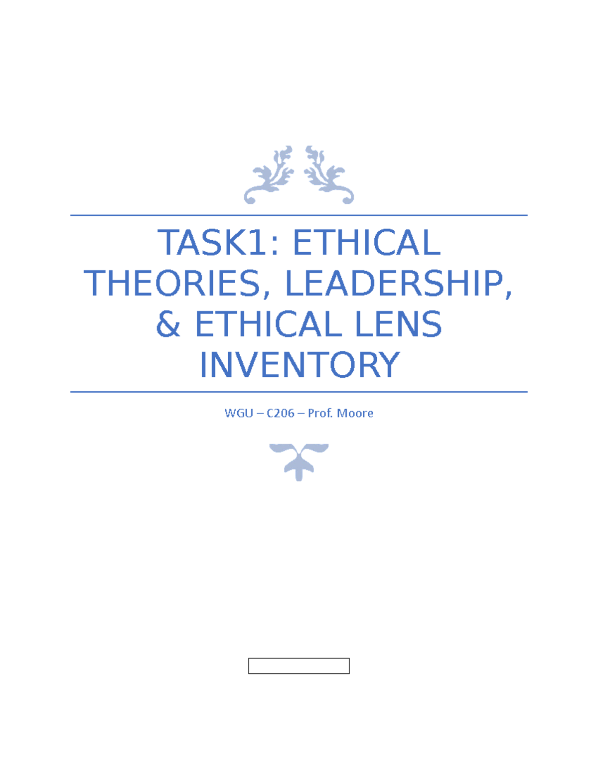 C206 TASK 1 Final - Grade: Pass - TASK1: ETHICAL THEORIES, LEADERSHIP ...
