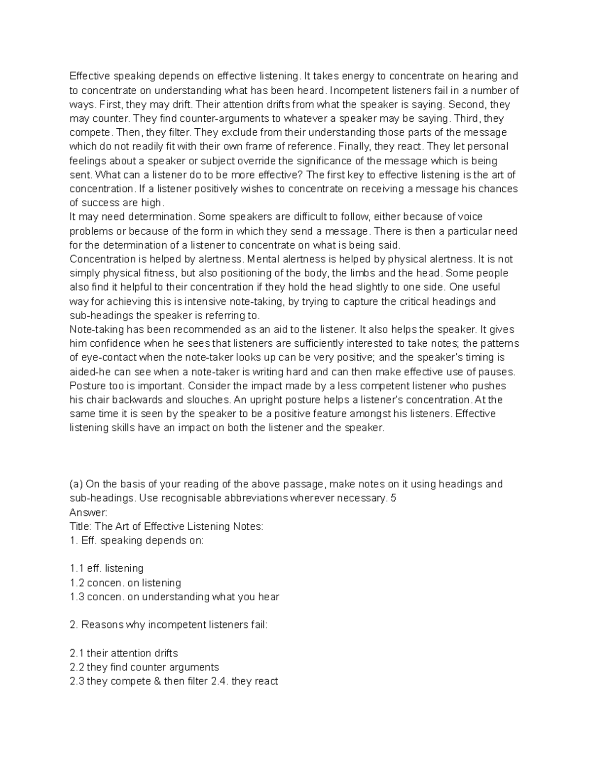 Effective Listening Skills: Notes & Summary for SPCH 101 - Studocu