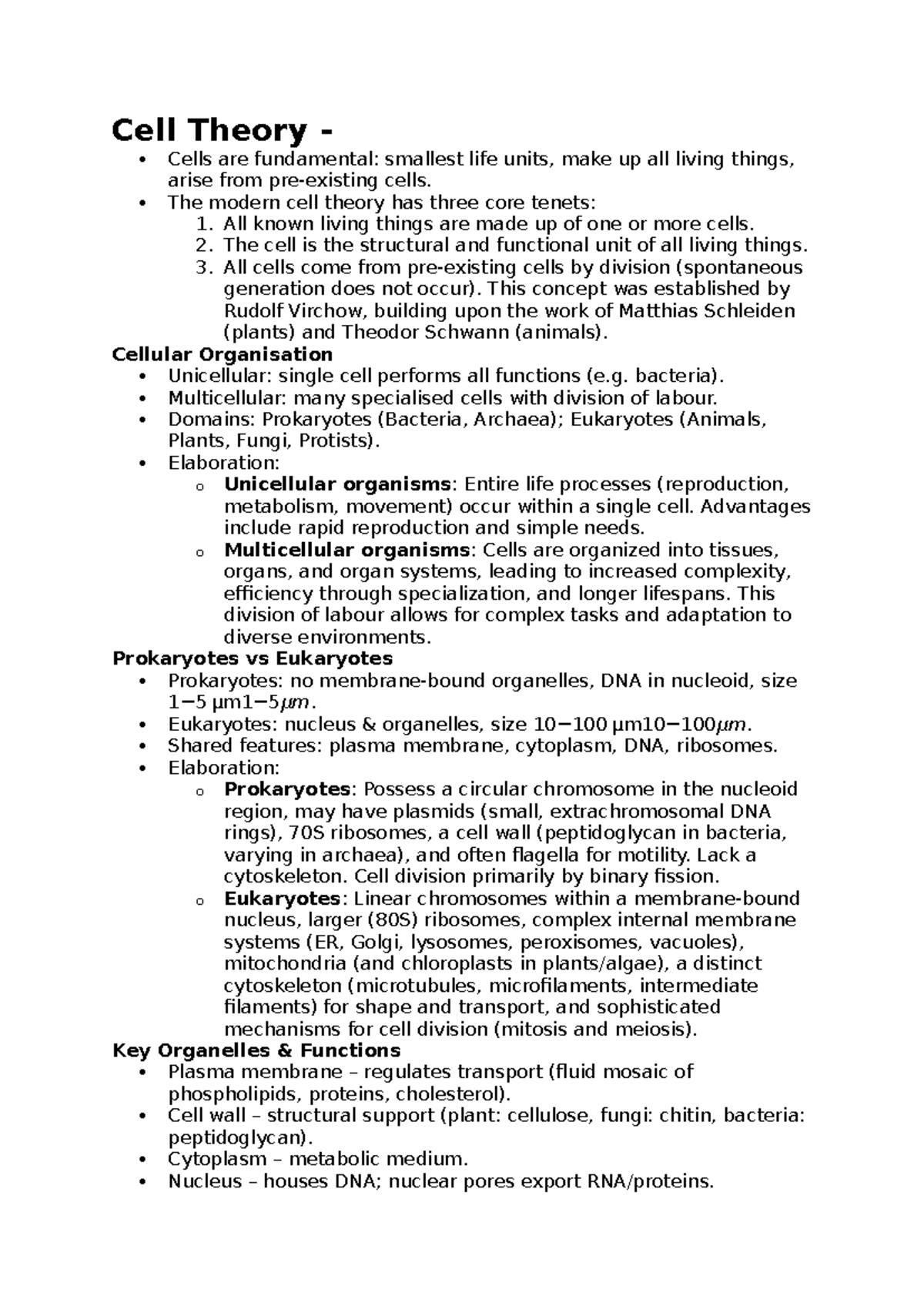 Cell Theory and Cellular Organization: Module 1 Notes - Studocu