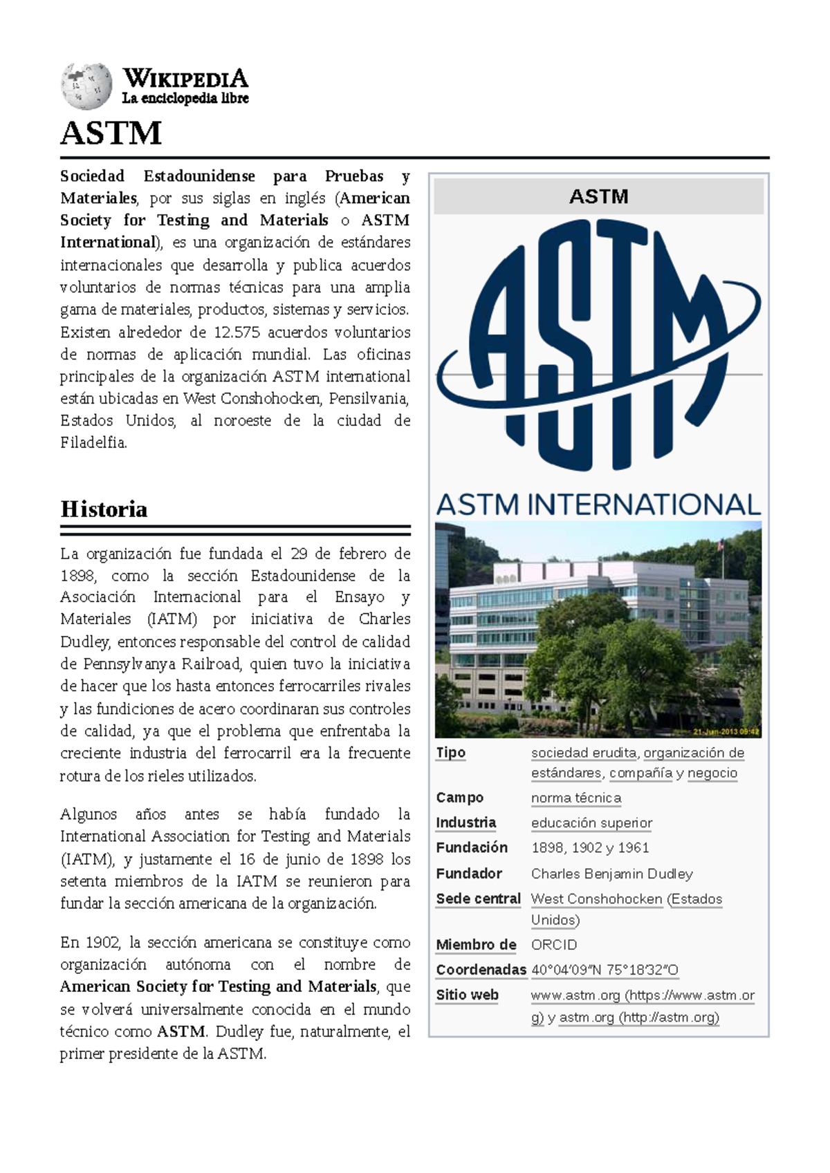 ASTM - NORMA ASTM - ASTM Tipo sociedad erudita, organización de ...