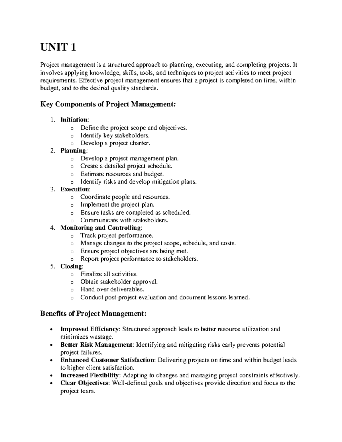 UNIT 1 - Comprehensive Overview of Project Management Fundamentals ...