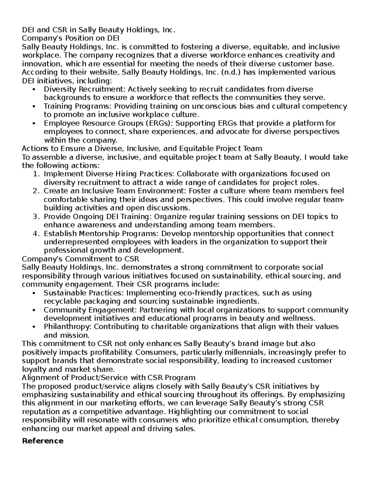 Module 5 Discussion - DEI and CSR in Sally Beauty Holdings, Inc ...