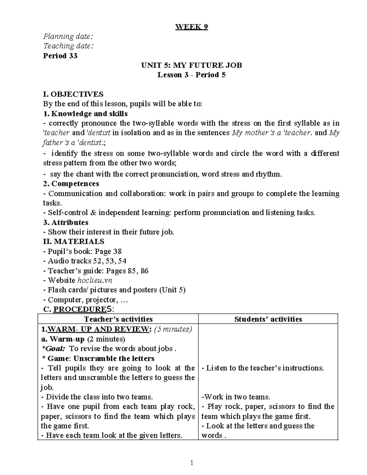 Unit 5: My Future Job - Lesson 3 Overview (K5 Week 9) - Studocu