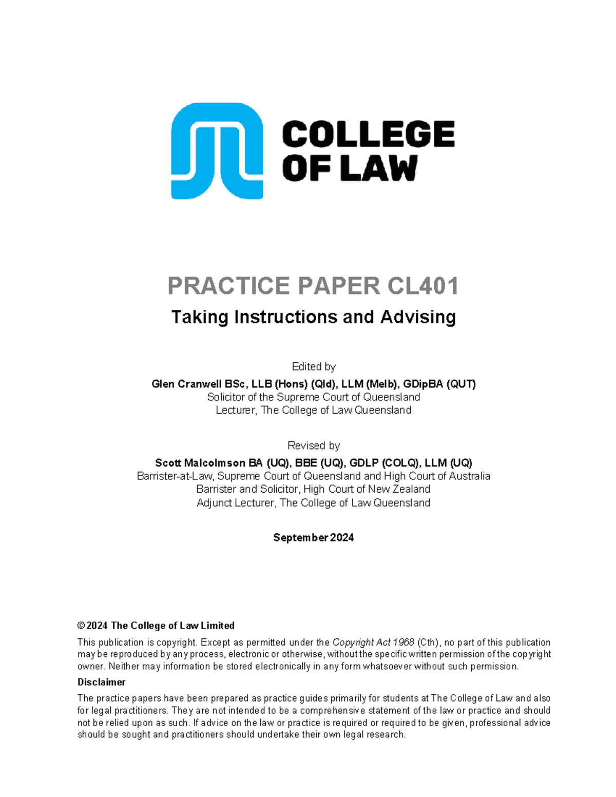 Practice Paper CL401: Taking Instructions & Advising in Civil ...