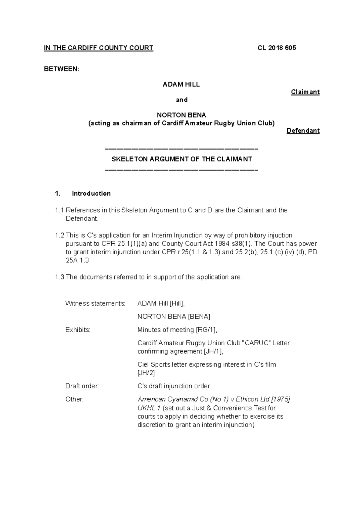 Skeleton Argument for LPC Assignment: Interim Injunction Case - Studocu