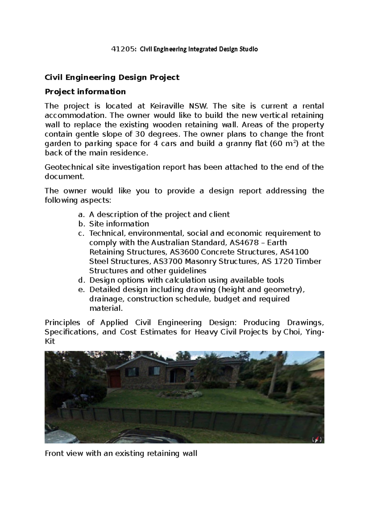 Civil Engineering Design Project Brief 16 Sep-1 - 41205: Civil ...